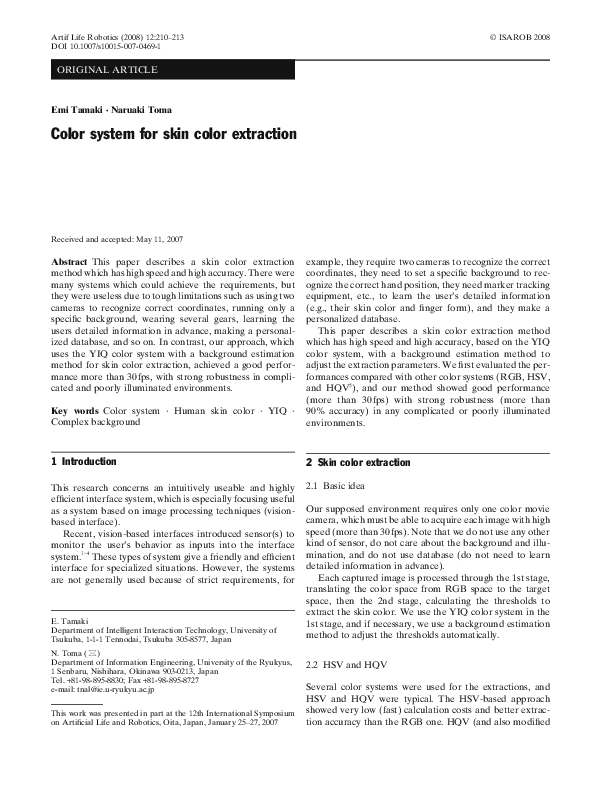 (PDF) Color system for skin color extraction