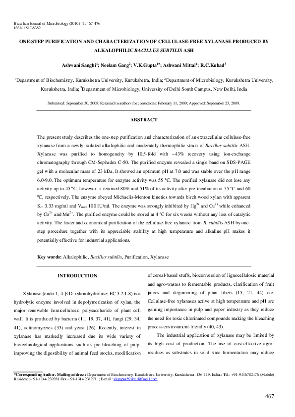 (PDF) One-step purification and characterization of cellulase-free xylanase produced by ...