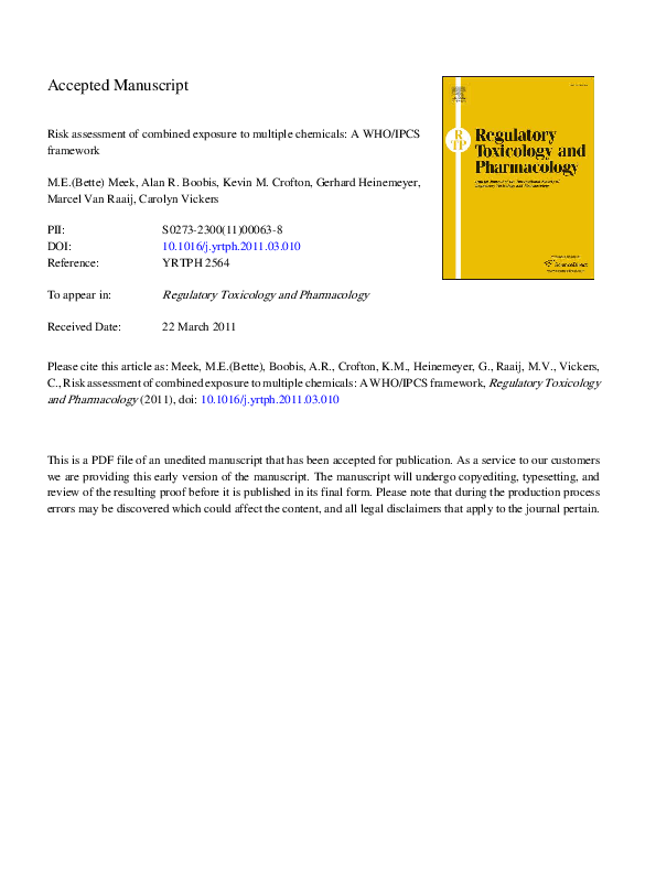 (PDF) Risk assessment of combined exposure to multiple chemicals: A WHO ...