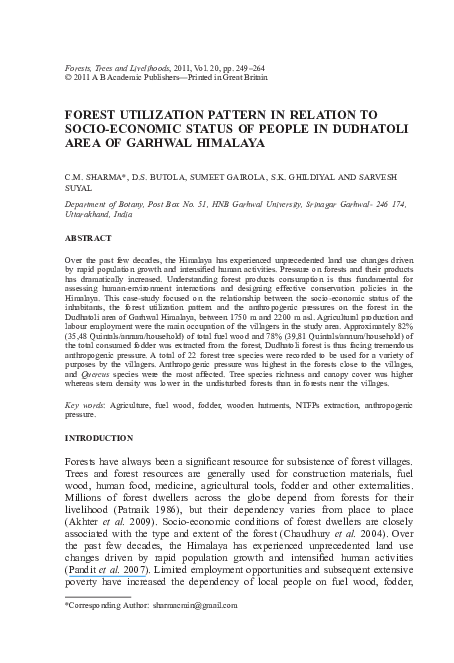 (PDF) FOREST UTILIZATION PATTERN IN RELATION TO SOCIOECONOMIC STATUS OF PEOPLE IN DUDHATOLI AREA ...