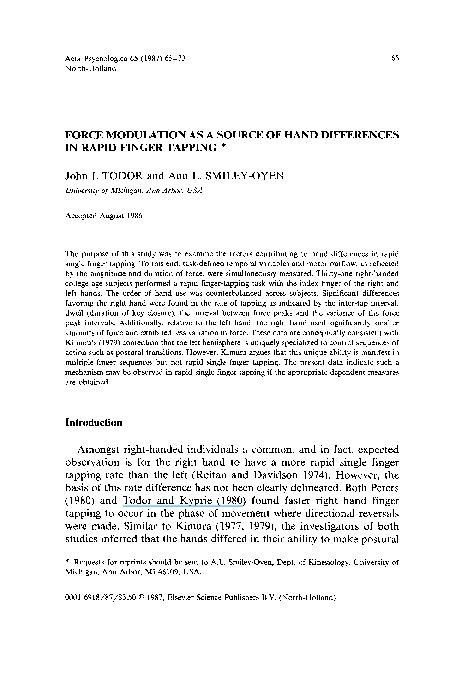 (PDF) Hand Differences in Rapid Finger Tapping: Force Modulation Effects