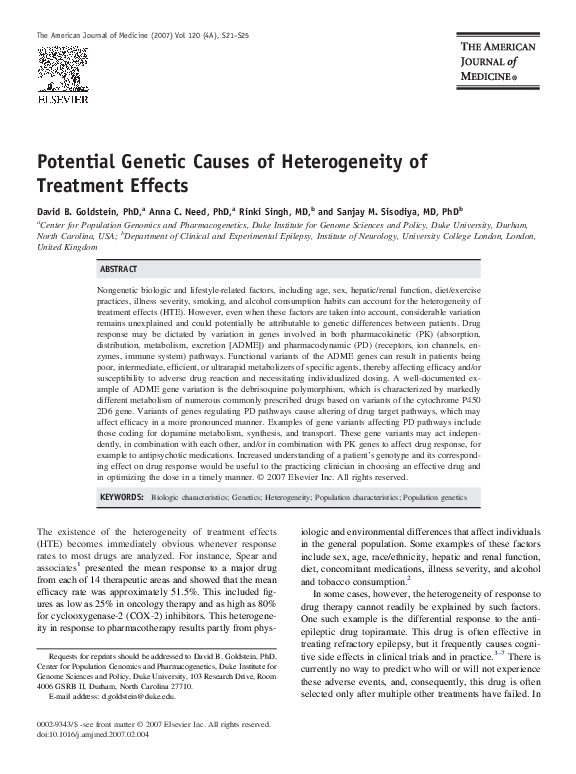 (PDF) Potential Genetic Causes of Heterogeneity of Treatment Effects