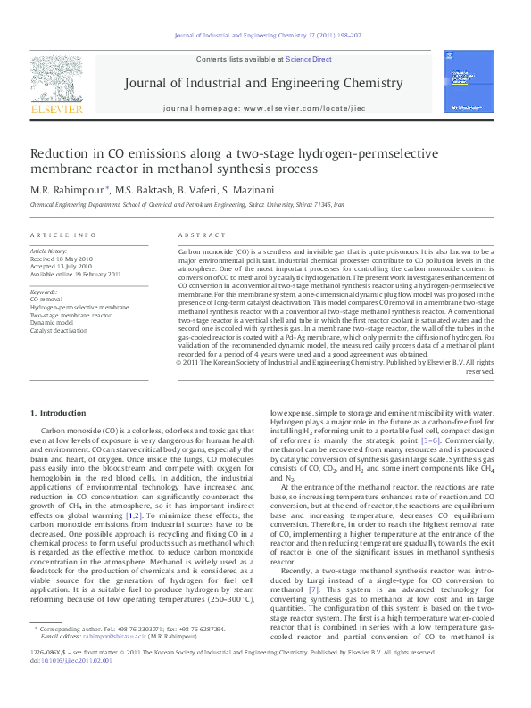 (PDF) Reduction in CO emissions along a two-stage hydrogen ...
