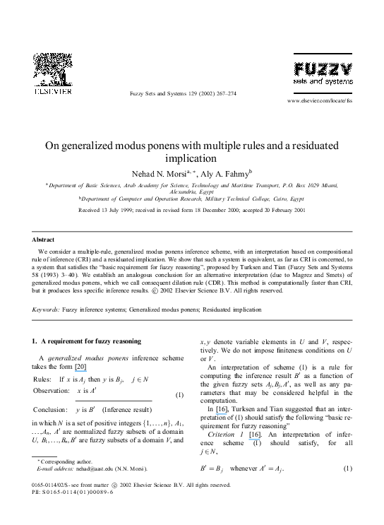 Pdf On Generalized Modus Ponens With Multiple Rules And A Residuated 0989