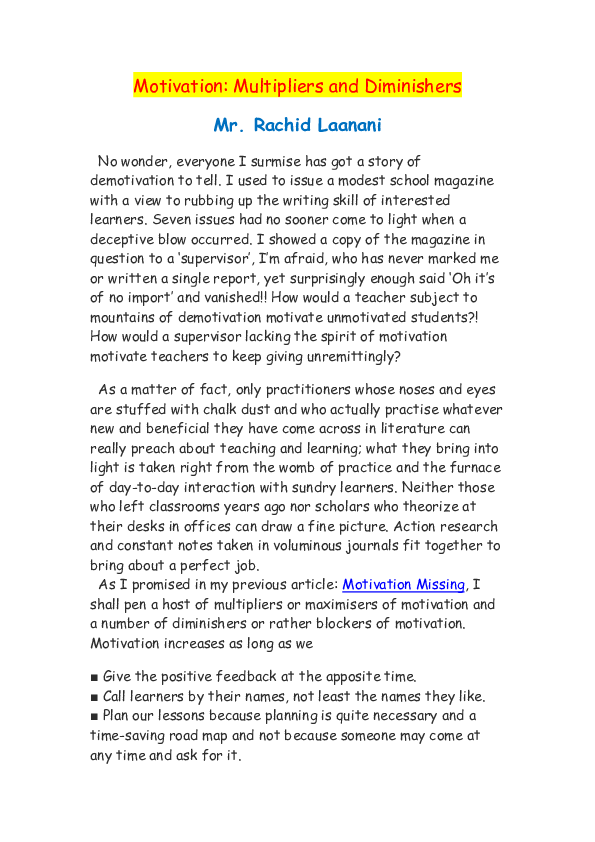 (PDF) Motivation: Multipliers and Diminishers