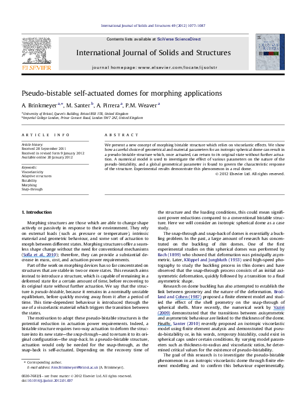 (PDF) Pseudo-bistable self-actuated domes for morphing applications | Alex Brinkmeyer - Academia.edu