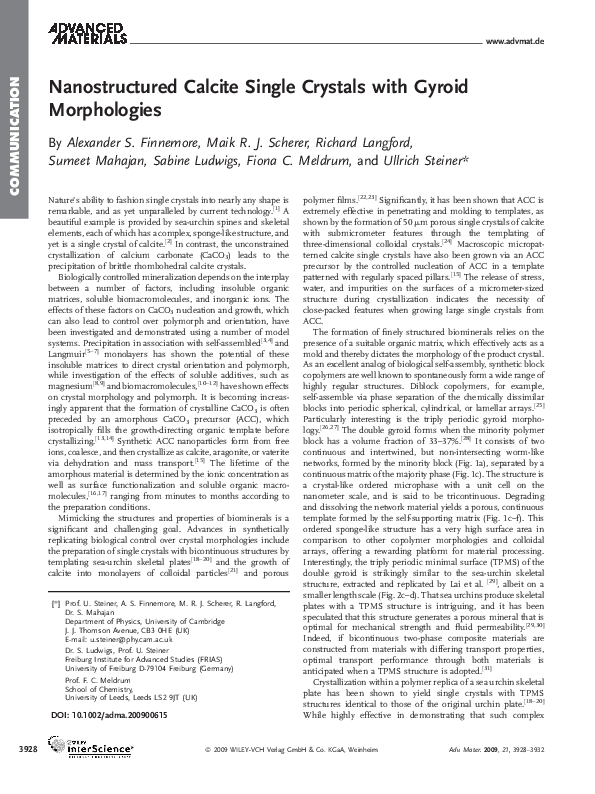 (PDF) Nanostructured Calcite Single Crystals with Gyroid Morphologies