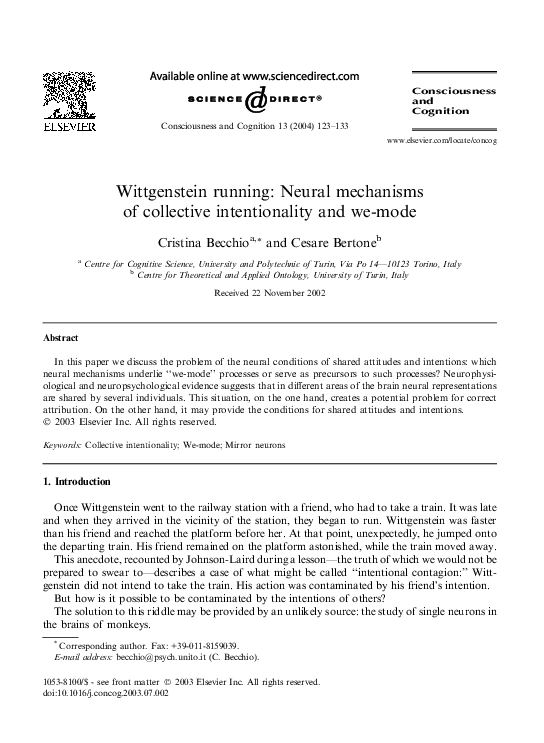 (PDF) Wittgenstein running: Neural mechanisms of collective ...