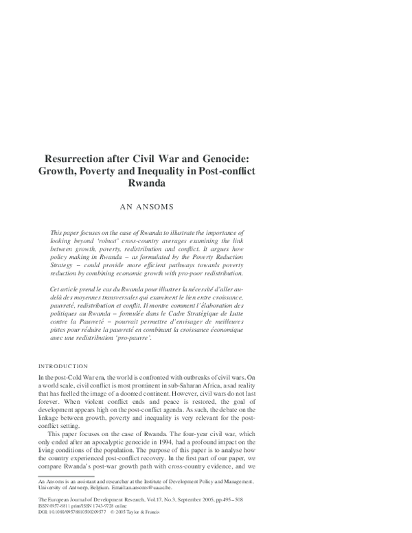 (PDF) Resurrection after Civil War and Genocide: Growth, Poverty and ...