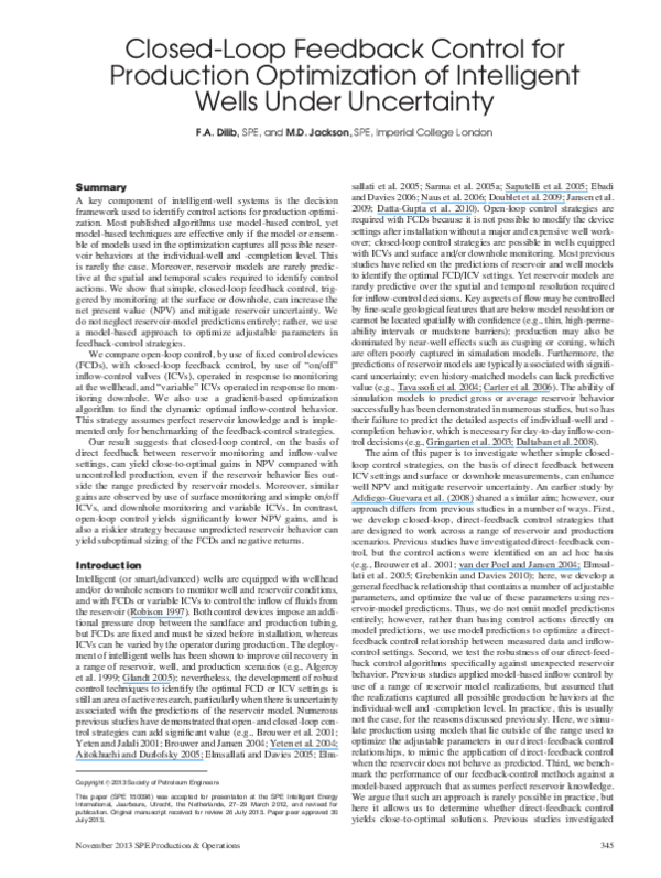 (PDF) Closed-loop Feedback Control for Production Optimization of Intelligent Wells under ...
