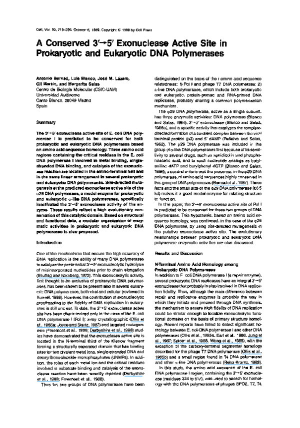 (PDF) A conserved 3′→5′ exonuclease active site in prokaryotic and ...