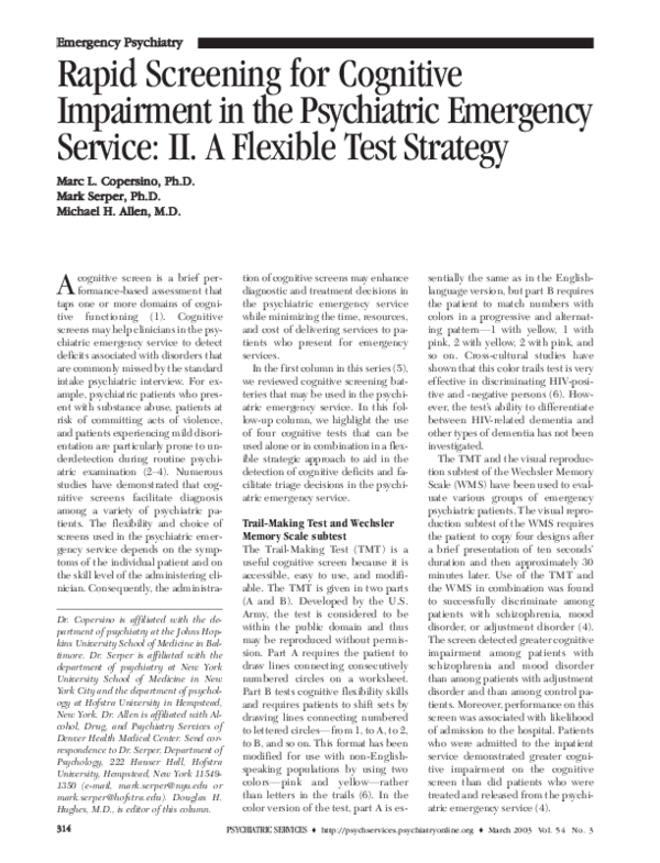 (PDF) Emergency Psychiatry: Rapid Screening for Cognitive Impairment in ...