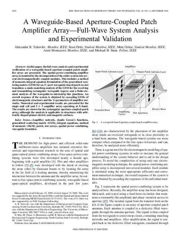 Pdf A Waveguide Based Aperture Coupled Patch Amplifier Array Full Wave System Analysis And