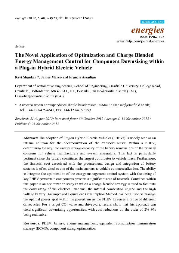 (PDF) The Novel Application of Optimization and Charge Blended Energy ...