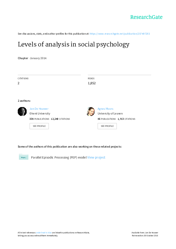 (PDF) Levels of analysis in social psychology Parallel Episodic ...