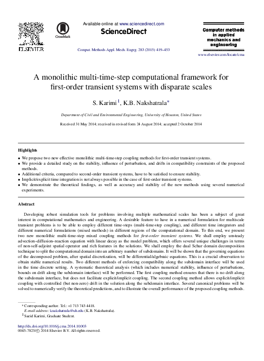 Pdf A Monolithic Multi Time Step Computational Framework For First Order Transient Systems