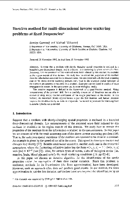(PDF) Iterative method for multi-dimensional inverse scattering problems at fixed frequencies