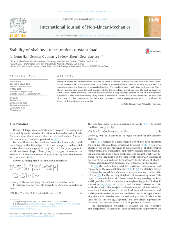 (PDF) Stability of shallow arches under constant load