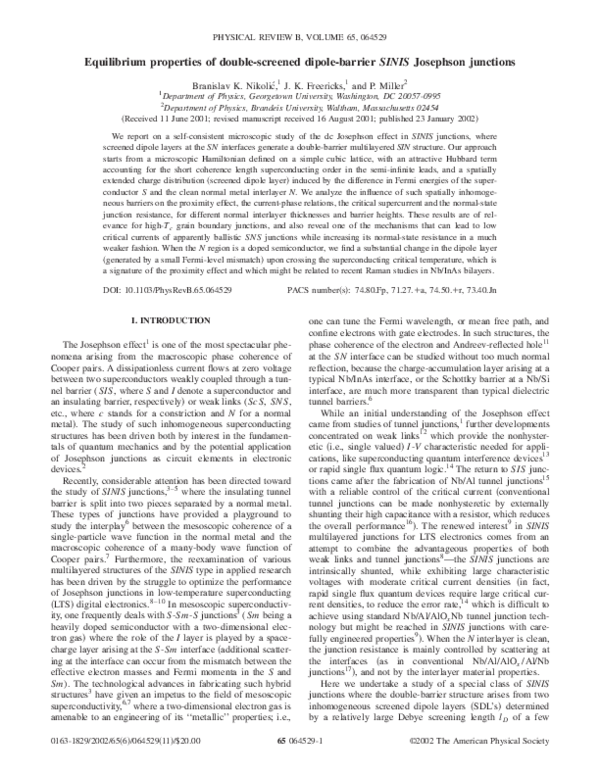 (PDF) Equilibrium properties of double-screened dipole-barrier SINIS Josephson junctions | J ...