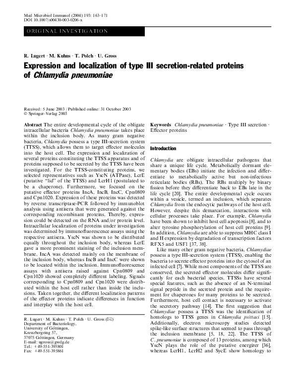 (PDF) Expression and localization of type III secretion-related ...