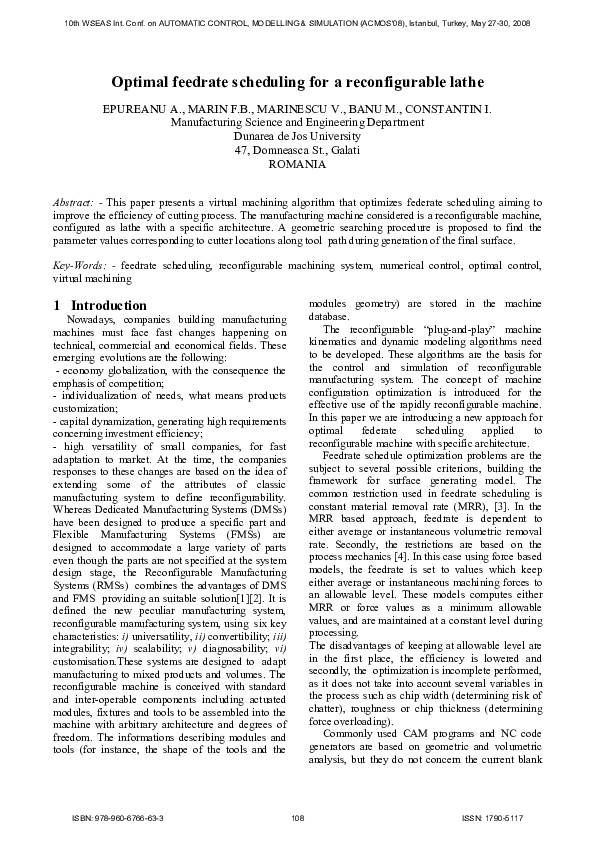 (PDF) Optimal feedrate scheduling for a reconfigurable lathe