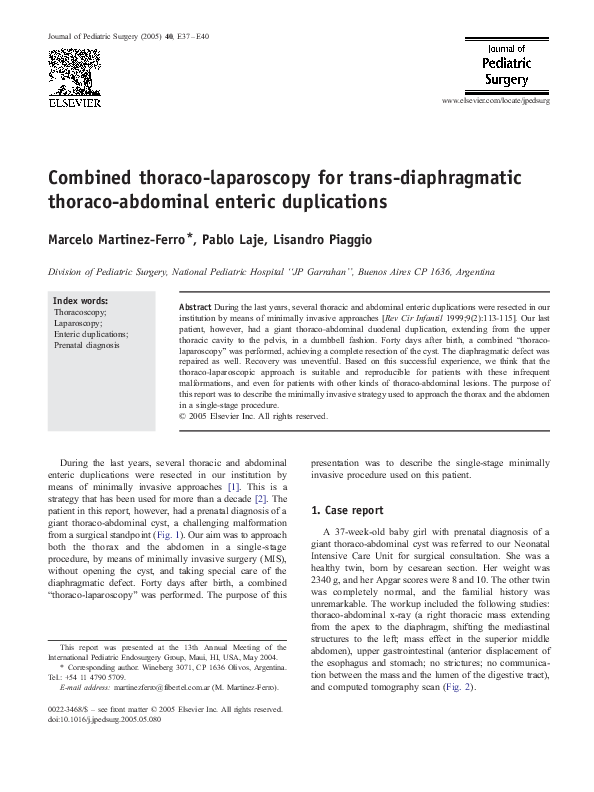 (PDF) Combined thoraco-laparoscopy for trans-diaphragmatic thoraco ...