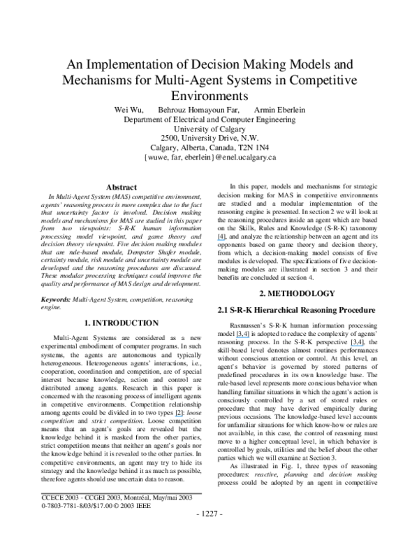 (PDF) An implementation of decision making models and mechanisms for multiagent systems in ...