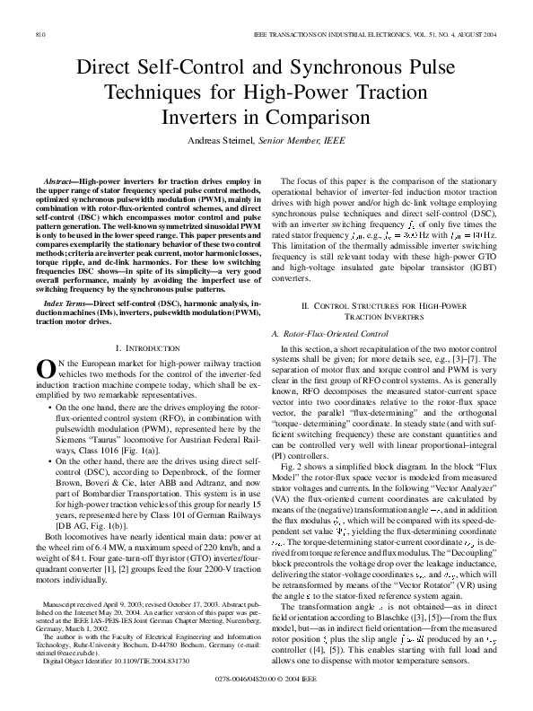 (PDF) Direct Self-Control and Synchronous Pulse Techniques for High ...