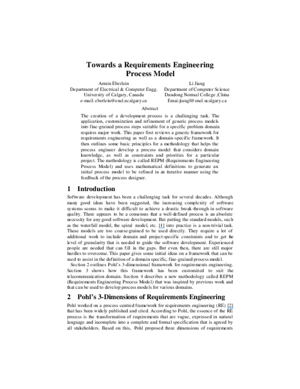 (PDF) Towards a Requirements Engineering Process Model