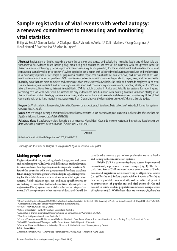 (PDF) Sample registration of vital events with verbal autopsy: a ...