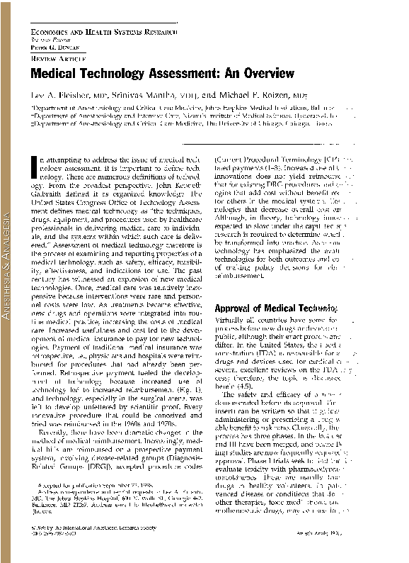 (PDF) Medical Technology Assessment: An Overview