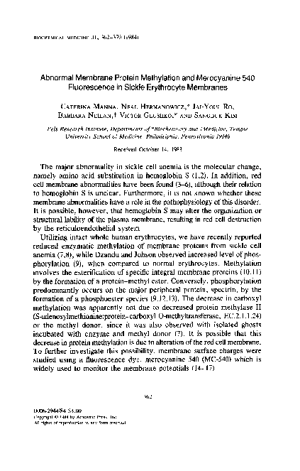(PDF) Abnormal membrane protein methylation and merocyanine 540 ...