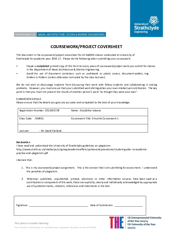 (PDF) The place of useful learning COURSEWORK/PROJECT COVERSHEET