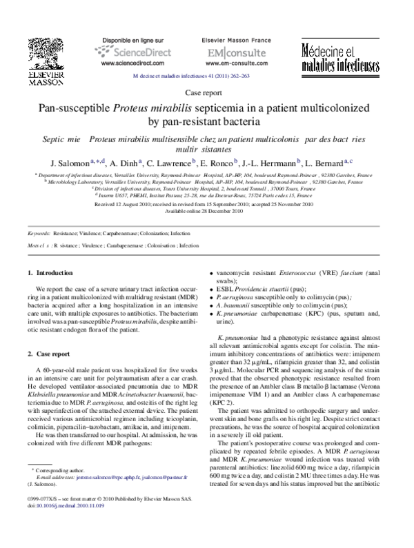 (PDF) Pan-susceptible Proteus mirabilis septicemia in a patient ...