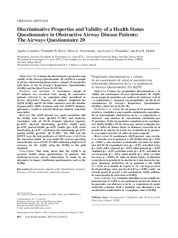 (PDF) Discriminative Properties and Validity of a Health Status ...