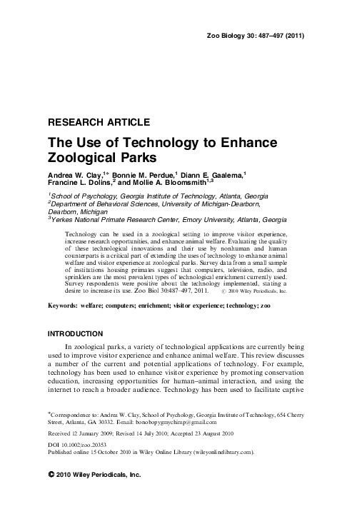 (PDF) The use of technology to enhance zoological parks