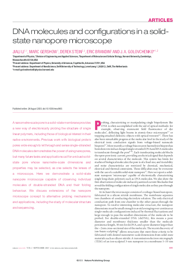 (PDF) DNA molecules and configurations in a solid-state nanopore microscope