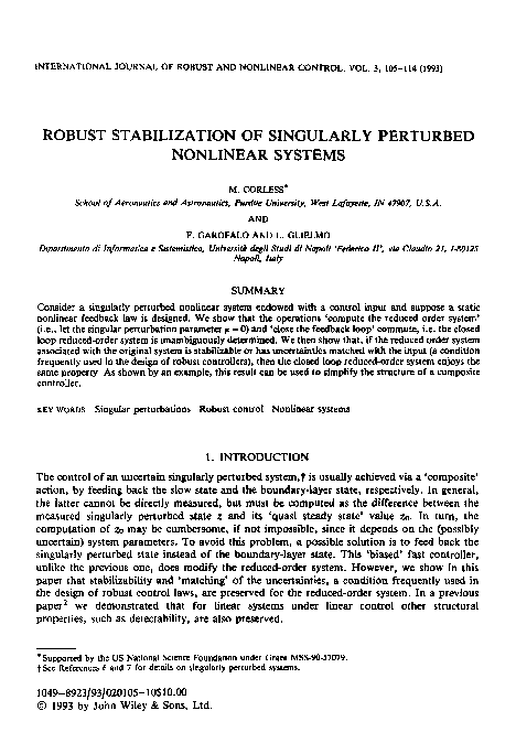 (PDF) Stabilization in Singularly Perturbed Systems