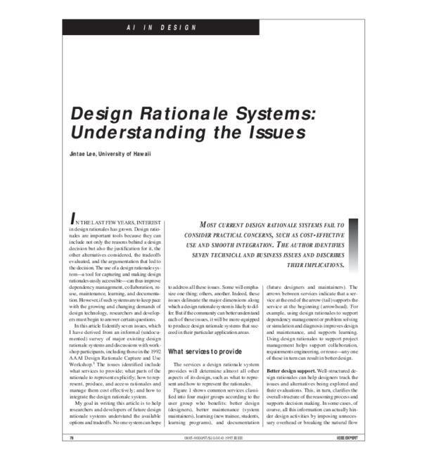 (PDF) Design Rationale Systems: Understanding the Issues