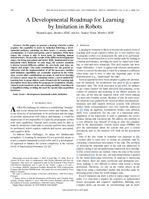 (PDF) A Developmental Roadmap for Learning by Imitation in Robots