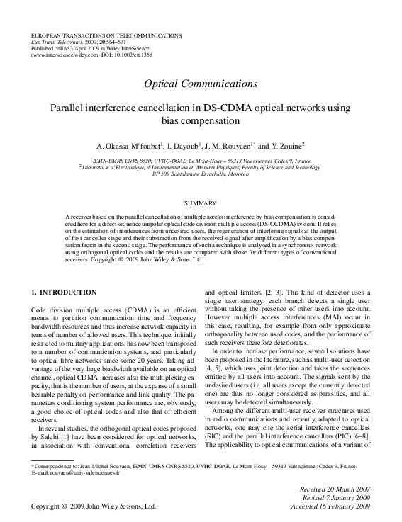 (PDF) Optical Communications Parallel interference cancellation in DS-CDMA optical networks ...