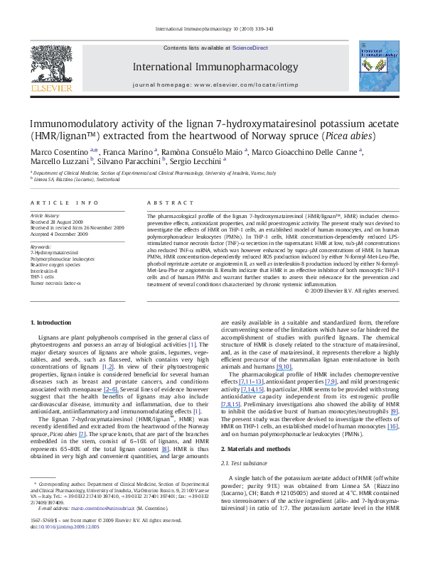 (PDF) Immunomodulatory activity of the lignan 7-hydroxymatairesinol ...