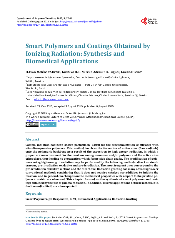 (PDF) Smart Polymers and Coatings Obtained by Ionizing Radiation ...