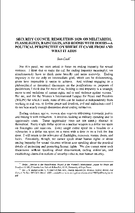 Security Council Resolution 1820: On Militarism, Flashlights, Raincoats ...