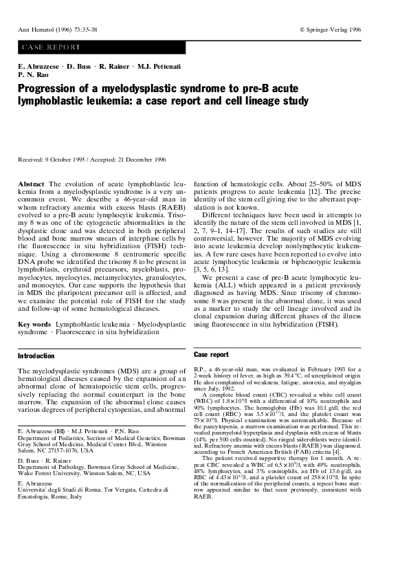 (PDF) Progression of a myelodysplastic syndrome to pre-B acute ...
