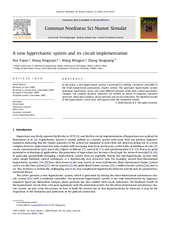 Pdf A New Hyperchaotic System And Its Circuit Implementation