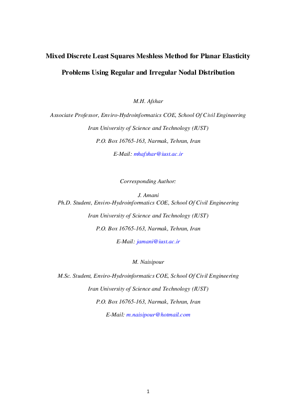 (PDF) Mixed Discrete Least Squares Meshless method for planar elasticity problems using regular ...