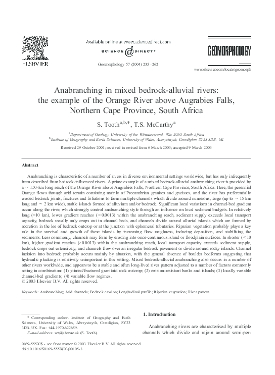 (PDF) Anabranching in mixed bedrock-alluvial rivers: the example of the ...