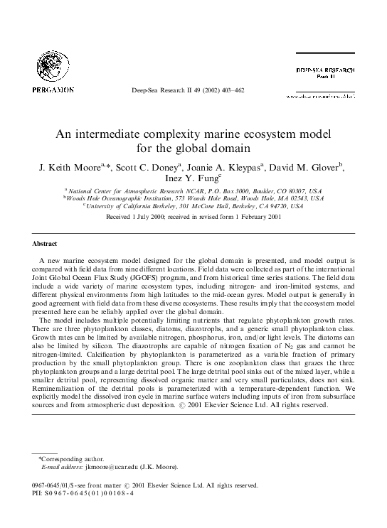 (PDF) An intermediate complexity marine ecosystem model for the global domain