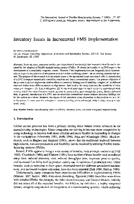 (PDF) Inventory issues in incremental FMS implementation